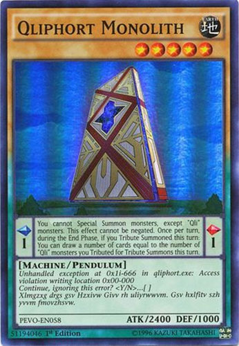Yu-Gi-Oh Card - PEVO-EN058 - QLIPHORT MONOLITH (super rare holo ...