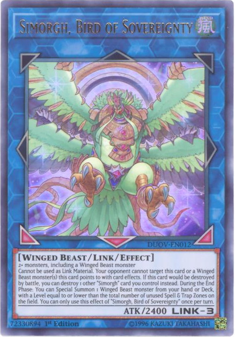 Yu-Gi-Oh Card - DUOV-EN012 - SIMORGH, BIRD OF SOVEREIGNTY (ultra rare ...