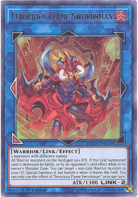 Yu-Gi-Oh Card - DUOV-EN032 - FEROCIOUS FLAME SWORDSMAN (ultra rare holo ...